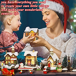 Yerliker 19 Pcs Christmas Village Sets LED Lights Christmas Village Houses with Figurines Battery Operated Christmas Village House Set for Collection Christmas Garden Table Home Indoor Room Decor