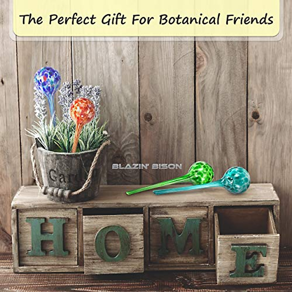 Blazin' Bison Indoor Plant Watering Globes | Automatic Self Water Bulbs | Aqua Water Globe | Decorative Hand-Blown Glass | 4pc Deluxe Set (Large)