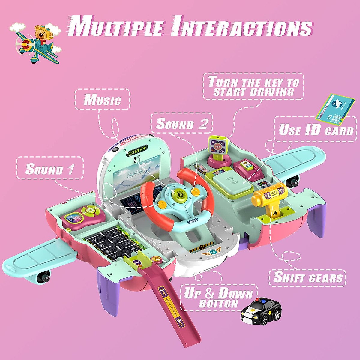 Itcaoseklu Airplane Toy, Kids Play Helicopter Toy with Sound & Light, Musical Airplane Toy for Toddler, Educational Helicopter Piggy Bank Toy Gift for 3 4 5 6+ Kids Boys Girls, Red