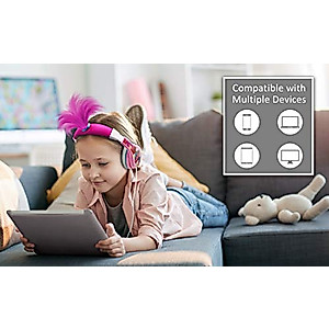 eKids Trolls World Tour Poppy Kids Headphones, Glow in The Dark, Stereo Sound, 3.5mm Jack, Wired Headphones for Kids, Tangle-Free, Volume Control, Childrens Headphones Over Ear for Travel (140)