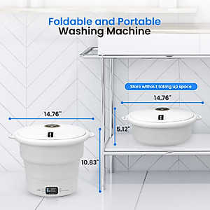 SereneLife Portable Mini Washing Machine - Foldable Bucket Washer for Clothes Laundry Lightweight and Easy to Bring, Perfect for Use in Camping, Apartments, Dorms, and Business Trip (White)