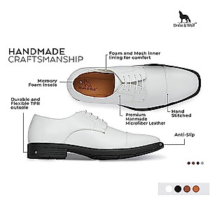 Drake & Wolf Handmade Mens Oxford Shoes - Mens Dress Shoes - Classic Manmade Microfiber Leather Oxfords for Men Casual Dress Shoes - Comfortable Lace-up Dress Shoes for Men - Formal Shoes White
