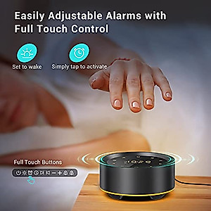 YTE White Noise Machine with Alarm Clock, 20 Hi-Fi Soothing Sounds, 7 Color Baby Night Lights, Full Touch Control, Timer and Memory Function, Plug in, Sleep Sound Machine for Baby, Adults, Office