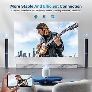 [Auto Focus/Keystone]Portable Mini Projector with 5G wifi 6 and bluetooth, 4K Native 1080P Outdoor Movie Projector,Smart Home Projector Compatible with iOS/Android/HDMI/USB