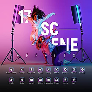 NEEWER CL124 RGB Handheld LED Light Stick Video Light Wand with APP Control & Metal Barndoor, 360°Full Color 16W 2500K-10000K CRI97+ Photography Tube Lighting with 17 Preset Scenes 2600mAh Battery