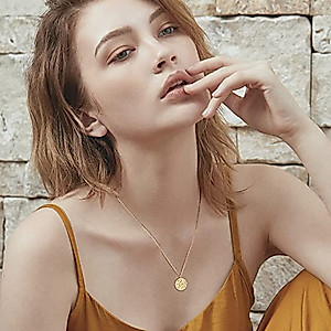 LOYATA Disc Coin Pendant Necklace,14K Gold Plated Full Moon Necklace Round Disc Coin Pendant Necklace for Women (Full Moon Gold)