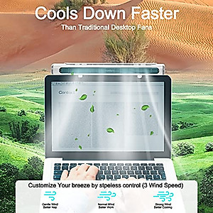 DauMeiQH Office Desk Monitor Screen Fan, Bladeless Tower Standing Fan Bar for Bedroom, 4000mAh Battery Powered Table Top Cooling Stand up Tall Fan with USB-C Charging Cable, 12 inch Air Outlet- White