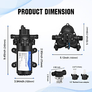 ECO-WORTHY 33-Series Industrial Water Pressure Pump 110V AC 4.0GPM 50PSI RV Fresh Water Diaphragm Pump include Garden Hose Adapters for Irrigation Marine Boat Sprinkler Faucet