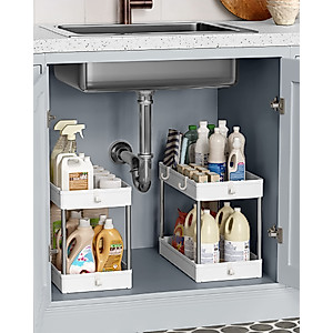 SONGMICS Under Sink Organizers and Storage, 2-Tier Bathroom Organizer Under Sink, Under Cabinet Storage, Kitchen Cabinet Organizers and Storage, 15.7 x 8.7 x 12.2 Inches, White UBUO001W01