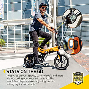 Swagtron Swagcycle EB-7 Elite Plus Folding Electric Bike with Removable Battery, Orange/Black, 16" Wheels, 7-Speed