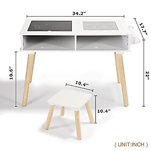 Toffy & Friends Kids Activity Table Set 2 in 1 Wooden Building Block Desk w/Storage Double-Sided Tabletop for Toddler Arts, Crafts, Drawing, Reading, Playing (White & Gray)