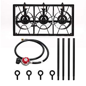 DDUPStore Outdoor Burner Stove on Stand, Gas Camping Stove High Pressure Propane Cooker Portable Stove Burner,Perfect for Home Brewing Maple Syrup Patio Turkey Frying Canning(Three Burner 225000-BTU)