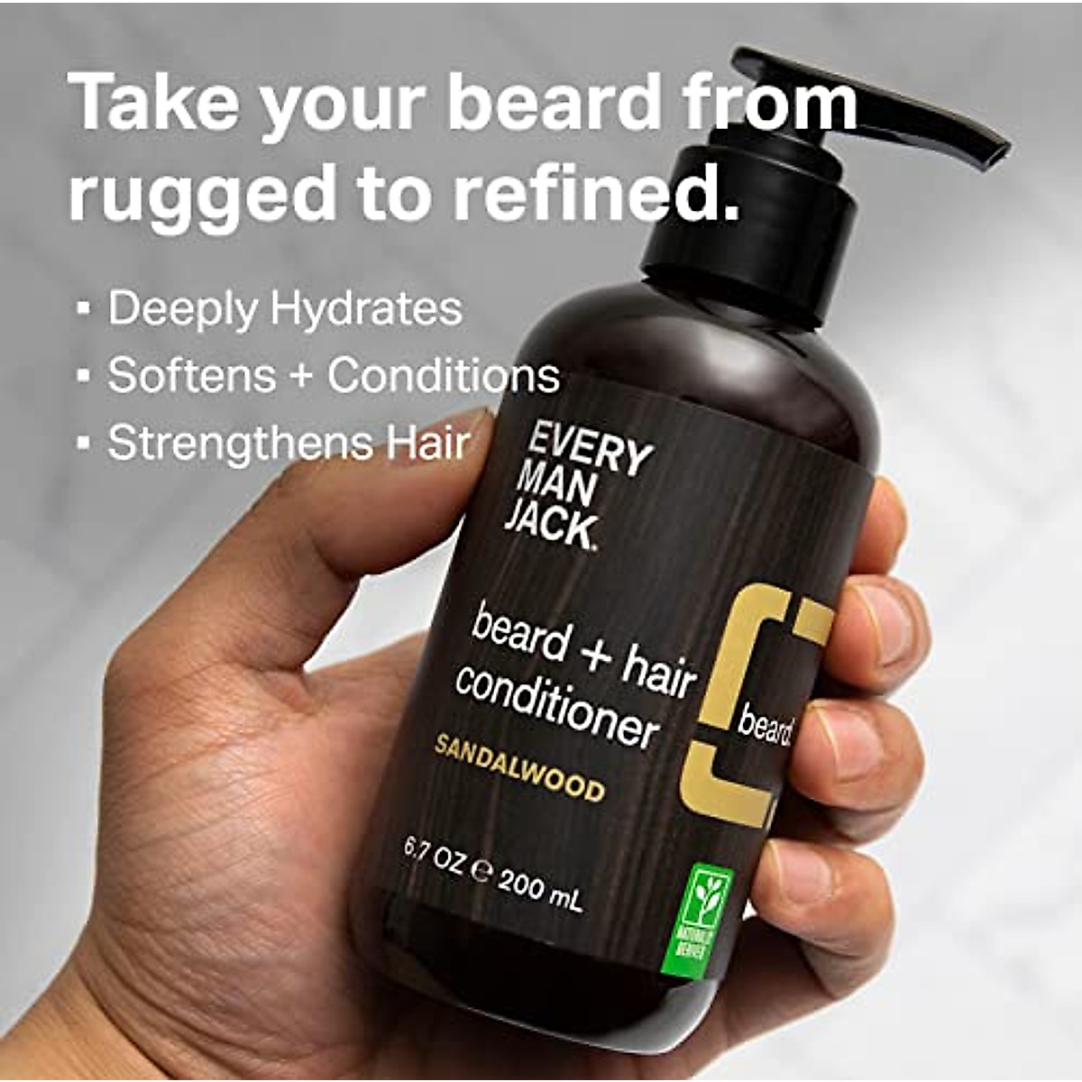 Every Man Jack Beard + Hair Conditioner - Subtle Sandalwood Fragrance - Conditions, Softens, and Strengthens Your Beard - Naturally Derived with Shea Butter and Cocoa Butter - 6.7-ounce Twin Pack