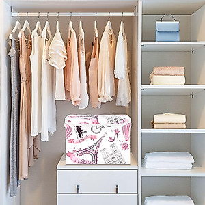 MFTJYO Storage Bin with Lid Paris Eiffel Tower Theme Foldable Storage Box Washable Fabric Storage Cubes Bin Organizer Basket Closet for Home Bedroom Closet Nursery Office