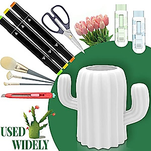 LeonBach 3 Pack Cactus Cute Pencil Holders, Pen Cup Cactus Storage Containers Cactus Office Decor Desk Accessories, Pink & White & Green