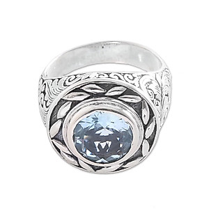 NOVICA Artisan Handmade Blue Topaz Cocktail Ring Crafted Bali Sterling Silver Indonesia Birthstone Gemstone [ring Front 0.7 in H x 0.8 in W x 0.3 in D Band Width 4 mm W] ' Tari Lotus'