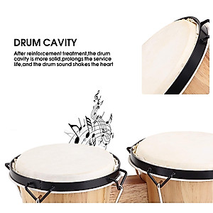 NXWVPC Bongo Drums, 2 Set 6" and 7" Drum Set, Tunable Percussion Instruments Synthetic Metal Frame Construction Bongo Drum for Kids Adults Beginners with Travel Bag and Tuning Wrench, Natural Finish