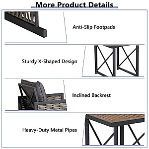 Tangkula 3 Piece Rattan Chair Set, Patio Wicker Chairs and Coffee Table Set, Heavy-Duty Metal Frame & Durable Acacia Wood Tabletop, Outdoor Furniture Set for Backyard, Front Porch, Deck (Gray)