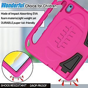 LTROP Kids Case for iPad 10th Generation 2022 10.9 inch, iPad 10th Gen Case [Built-in Screen Protector] Child-Proof Handle Kickstand Cover Case for iPad 10.9 10th Generation for Toddler Girl Hot Pink