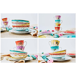 Disney Villains 16-Piece Ceramic Dinnerware Set, Maleficent, Evil Queen, Jafar, Ursula, Multicolor