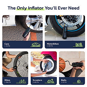 Tire Inflator Portable Air Compressor, Electric Bike Tire Pump with Gauge, Air Pump for Car Tires, 150PSI, Mobile Air Compressor for Car, Motorcycle, Electric Bike, by Woowind