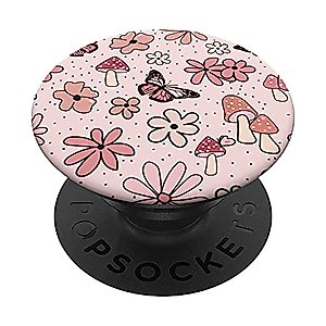 Pink Flowers Butterflies & Mushrooms Cottagecore Aesthetic PopSockets Swappable PopGrip