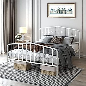 FUIOBYVV Metal Bed Frame Full Size Platform with Vintage Headboard and Footboard Sturdy Premium Steel Slat Support Mattress Foundation No Box Spring Needed White