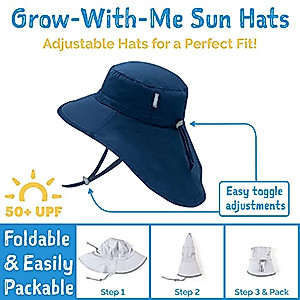 JAN & JUL Adjustable Adventure Baby Sun Hat for Boy Large Brim (M: 6-24 Months, Navy: Navy Trim)