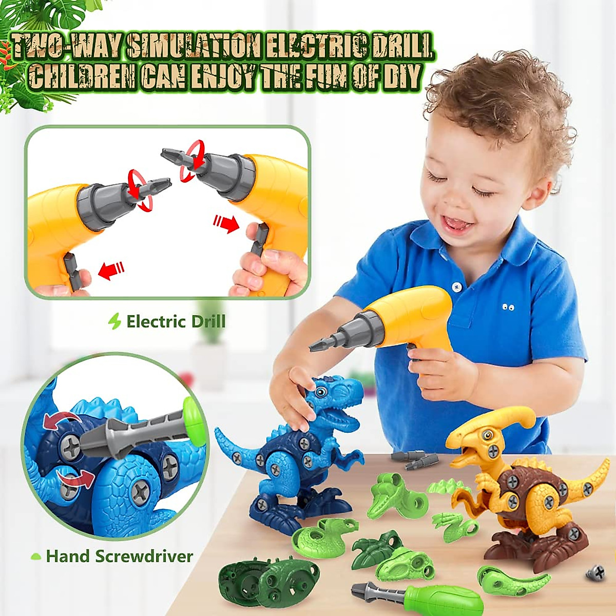 BAODLON Dinosaur Toys for 3 4 5 6 7 Year Old Boys, Take Apart Dinosaur Toy for Kid 3-5 5-7 Building Toy with Electric Drill, Learning Educational STEM Construction Toy Christmas Birthday Gift Boy Girl