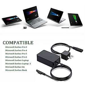 Surface Charger, 44W 15V 2.58A Power Supply AC Adapter Charger for Microsoft Surface Pro 3/4/5/6/7, Surface Laptop 3/2/1, Surface Go/Book, with 6ft Power Cord