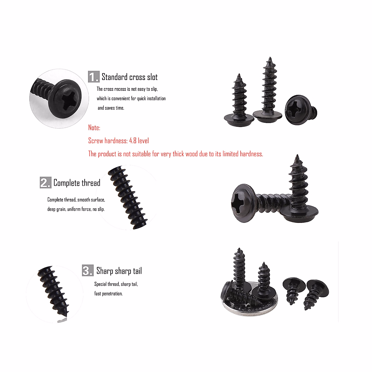 LBY 900pcs M2.3 M2.6 M3 Truss Head Self Tapping Screws, Wafer Head Screws, Pan Head with Washer Screw 9 Sizes Self Tapping Screws Assortment Kit, Carbon Steel (Blacking)