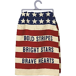 Primitives by Kathy Home Décor Dish Towel with Bold Stripes, Bright Stars, Brave Hearts Sentiment