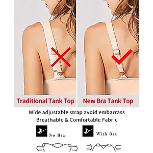 V FOR CITY Women's Built-in Bra Tank Adjustable Wide Strap Camisole Tops Scoop Neck Cotton Cami Shirts M