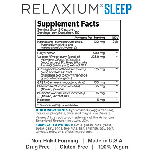 Relaxium Sleep Aid for Adults, Melatonin 5mg with Magnesium Glycinate, Sleep-Promoting Valerest & Ashwagandha, Non-Habit Forming Sleep Supplement, 60 Capsules, 30-Day Supply