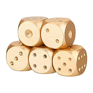Dice Set with Box, 5pcs Aluminium Alloy Dices Set with Storage Box Suitable for a Variety of Table Games, Poker, Monopoly, etc(Square-Gold)