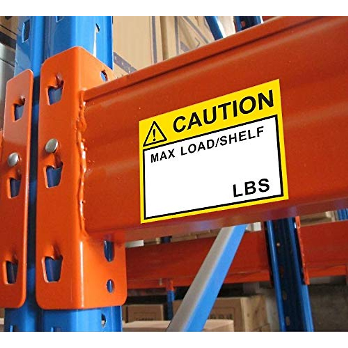 Pallet Rack Capacity Label, 3×4″ (76.2×101.6mm) Caution Max Load/Shelf LBS, Industrial Strength Warehouse Cross Beam Safety Warning Self-Adhesive PVC Sticker, British Unit, BU_A_1, Pack of 100 PCS