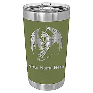 LaserGram 16oz Vacuum Insulated Pint Tumbler, Dragon, Personalized Engraving Included (Camo Green)