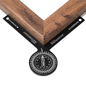 VOLCANOES CLUB Aluminum Angle Finder Gauge- 7’’ Miter Saw Protractor with Precision Laser Scales for Crown Molding - Rust Proof Woodworking Cutting Guide Tool for Carpenters, Plumbers, Building Trades