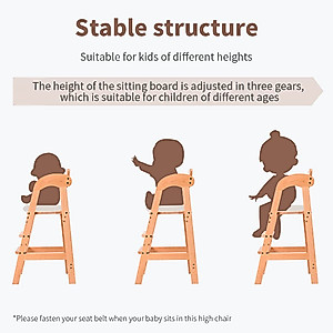 Muchuan Wooden Highchairs Height for Toddlers Adjustable Feeding Chair, for 1-12 Years Old Max 60kg Grows with Your Kid with Steps for Kids Dining, Studying, Step Tool