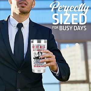 Tinasona White Best Boss Gifts for Men Women You’re A Great Boss Tumbler 20 Oz Cup Boss Lady Gifts Birthday Christmas Valentine Gifts for Boss Day Funny Coffee Mug Cup