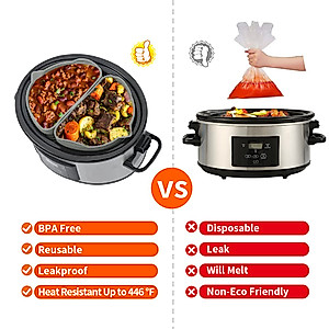 Goldenfox Silicone Liners Fit for Crock Pot/Slow Cookers 6-8 Quart,Reusable Silicone Divider Insert/Slow Cooker Liners Fit for Crock Pot,Leak-proof,Dishwasher Safe(Black,2pcs)