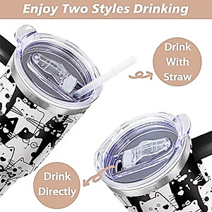 Mindunm 40 oz Cute Cat Tumbler with Handle and Straw Lid cat gifts for cat lovers for Women Double Insulated Cup Travel Coffee Mug