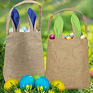 KEFAN 6 Pack Easter Bunny Bags Jute Burlap Bunny Ear Tote Baskets for Egg Hunting (Easter bags 05)