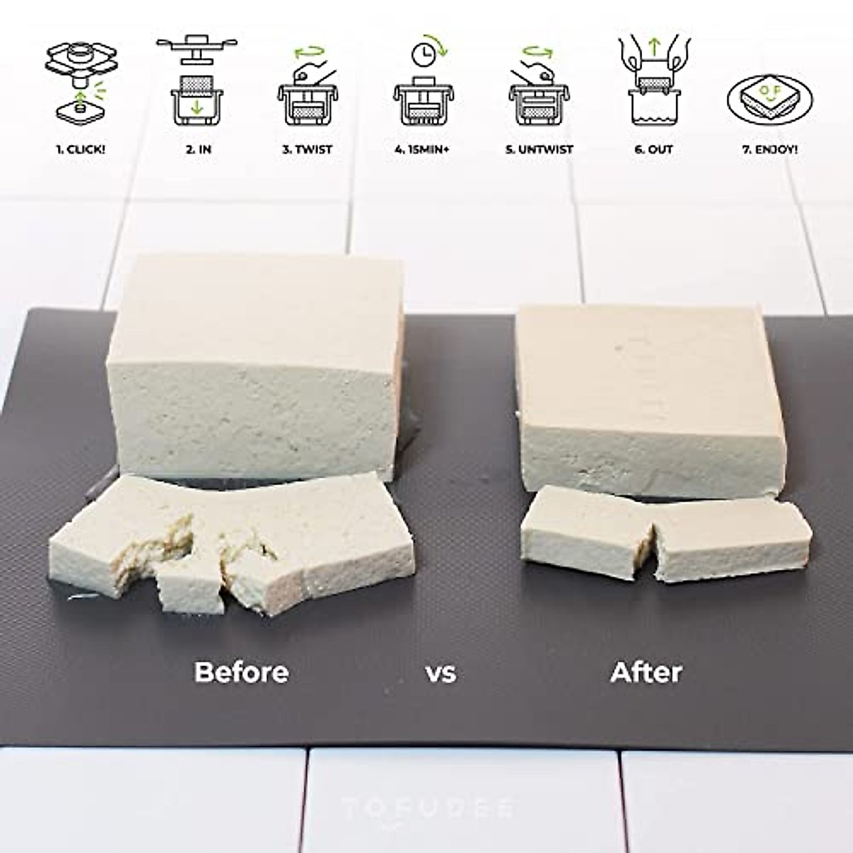 TOFUDEE Tofu Press With Auto IntelliSpring. Patent Adjustable Vegan Tofu Presser for Speed up Draining Water from All Types of Pressed Tofu without Crack
