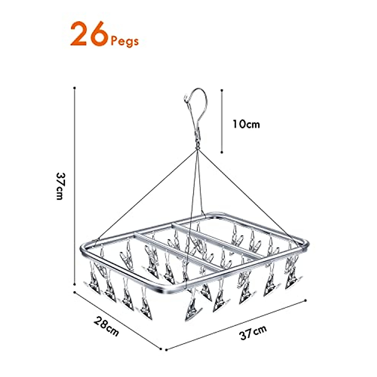 Gorffy Clothes Drying Rack with 26 Clips, Aluminum Sock Hanger Laundry Rack, Clothing Drying Rack with Windproof Hook, Sock Drying Rack Indoor & Outdoor, Underwear Hanger for Baby Clothes, Bras