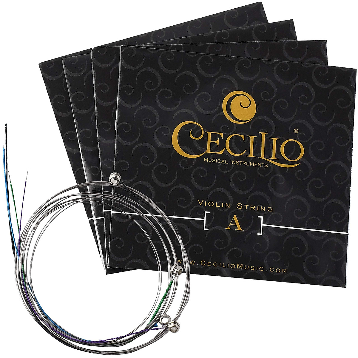 Cecilio 4 Packs of Stainless Steel Violin Strings 4/4 Full Set with E, A, D, G Strings for Electric and Acoustic Violins - Reliable and Affordable Replacement for your Fiddle
