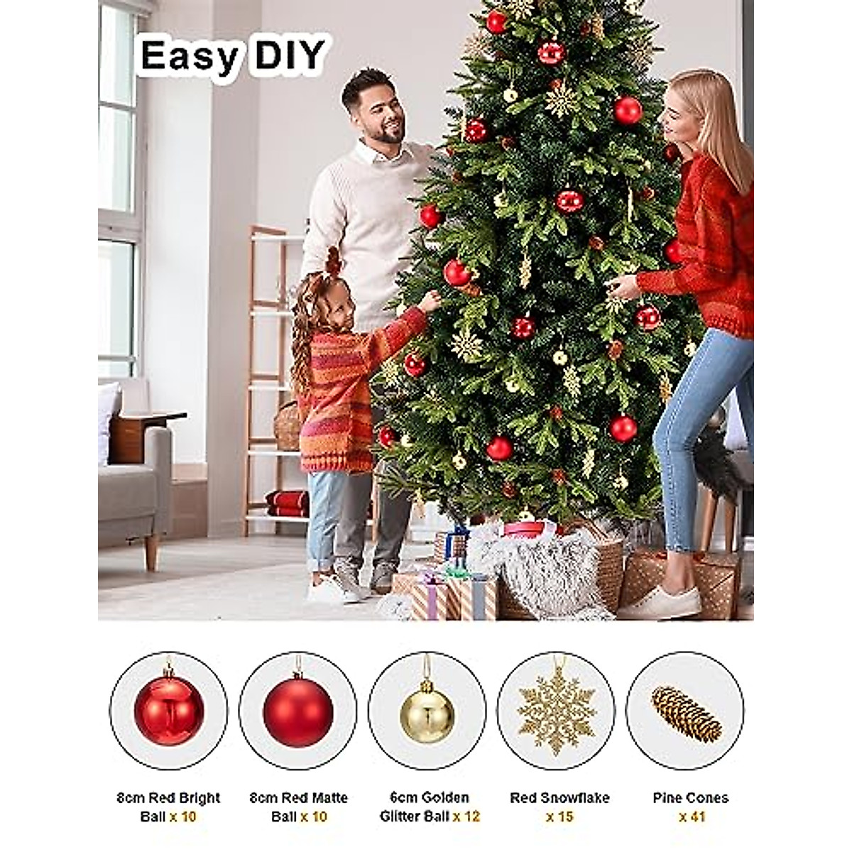 7.5ft Artificial Christmas Tree Holiday Xmas Tree w/ 1,400 Branch Tips, Christmas Tree Decorations, Christmas Tree Stand Metal Hinges & Foldable Base, Easy Assembly for Home, Office, Party Decoration