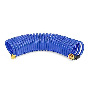HoseCoil 3/8 inch Self Coiling Garden, Marine, RV, Outdoor Water Hose (25 feet, Blue)
