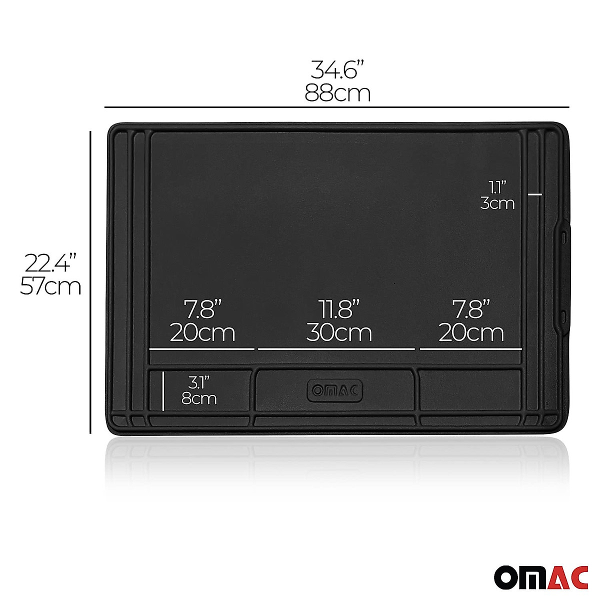 OMAC Under The Sink Mat, Trimmable, 34.6 x 22.4 inch, Waterproof, Cabinet Liner Protector for Kitchen and Bathroom, Undersink Tray, Rubber, Black