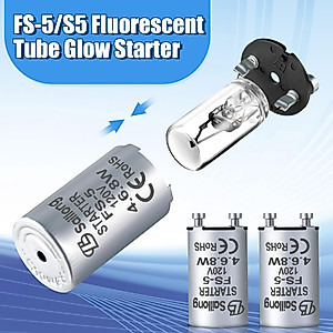 Saillong 2 Pack Upgraded Aluminum Housing Fluorescent Starter with 4-40W Preheat Fluorescent Lamps, CE Certified Fluorescent Tube Neon Starter Use in 110-130V (Compatible with FS-5)
